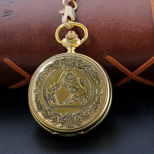 Vintage Lion Shield Pattern Mechanical Manual String Pocket Watch Roman ...