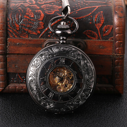 carved Roman scale mechanical large pocket watch Creative retro value ...