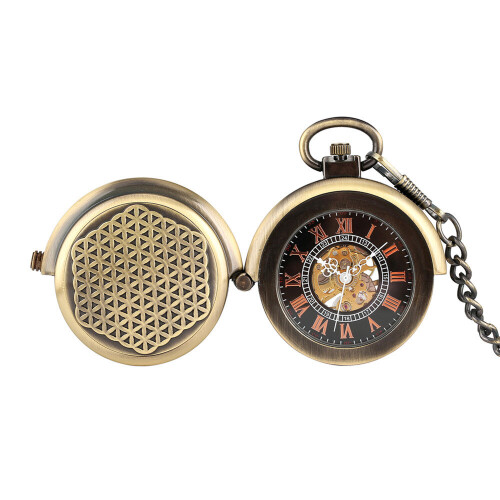 Vintage Bronze Hexagon Pattern Mechanical Hand Winding Pocket Watch ...