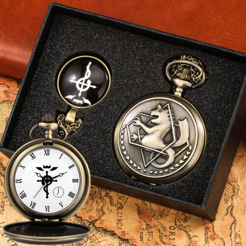 Bronze Tone Fullmetal Alchemist Sets Quartz Pocket Watch Cosplay Edward ...