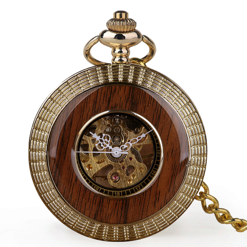 Unique Wood Circel Gear Dial Antique Mechanical Pocket Watch Men Vintage Engraved Fob Hand Wind Steampunk Watch Women on OnBuy