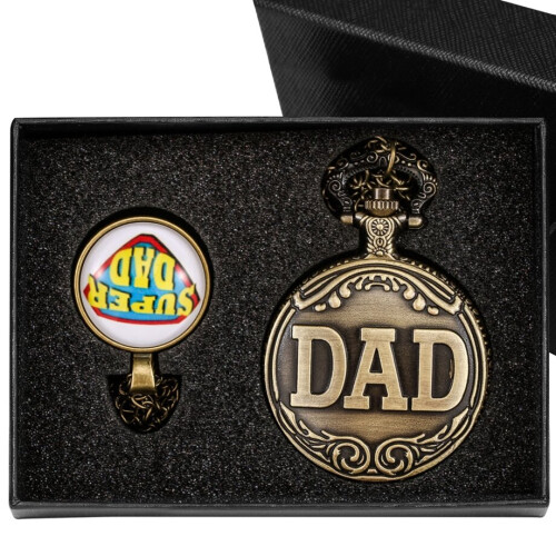 DAD Quartz Pocket Watch Set Dad Sweater Chain Necklace Father's Present ...