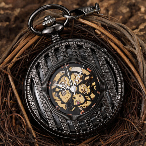 Mechanical Pocket Watch Antique Skeleton Dial Fob Chain Flower Hollow ...