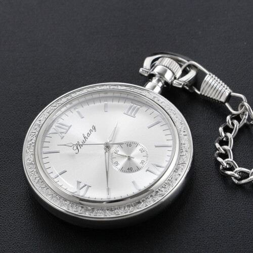 Fob Shuhang Silver Carved Machinery Men's Watch Double Sided Roman Dial ...