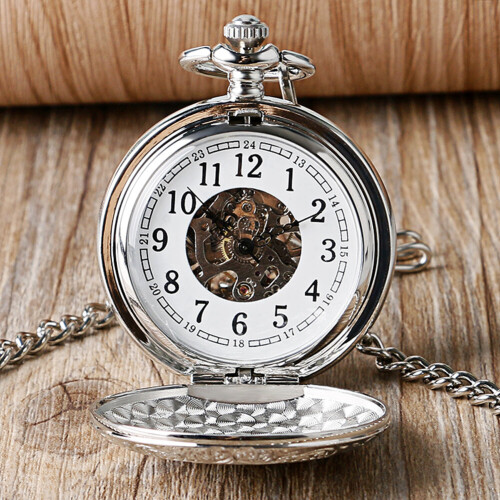 Silver Shield Case Pocket Watch Hand-Wind Mechanical Arabic Numerals ...