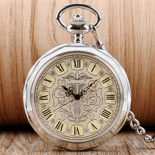 Irregular Silver Open Face Mechancial Manual Winding Pocket Watch Men ...