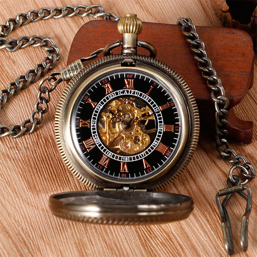 Roman Numeral Display Mechanical Hand Winding Pocket Watch Transparent ...