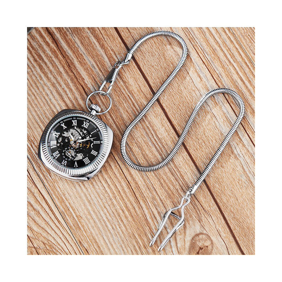 Mechanical Pocket Watch Roman Numeral Skeleton Gear Fob Chain Vintage ...