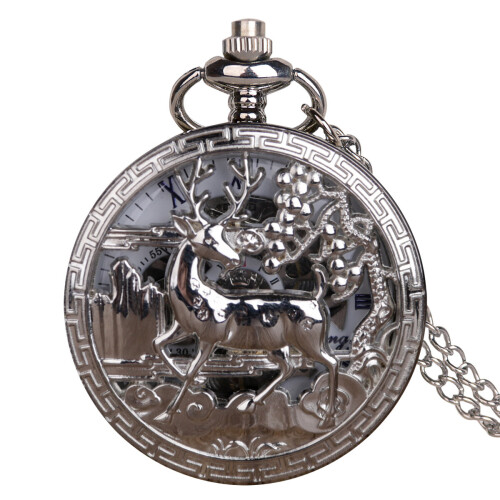 Deer Carving Vintage Double Opening Mechanical Pocket Watch Roman ...
