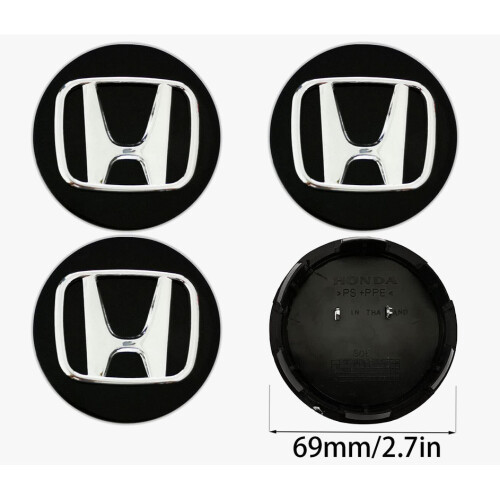 Set of 4 Honda Black Wheel Rim Center Caps Chrome Logo 69MM/2.75 on OnBuy