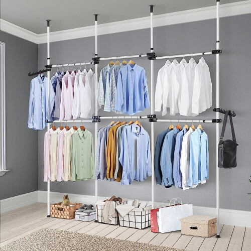 Telescopic Clothes Rail Heavy Duty Adjustable Height Clothes Rack on OnBuy