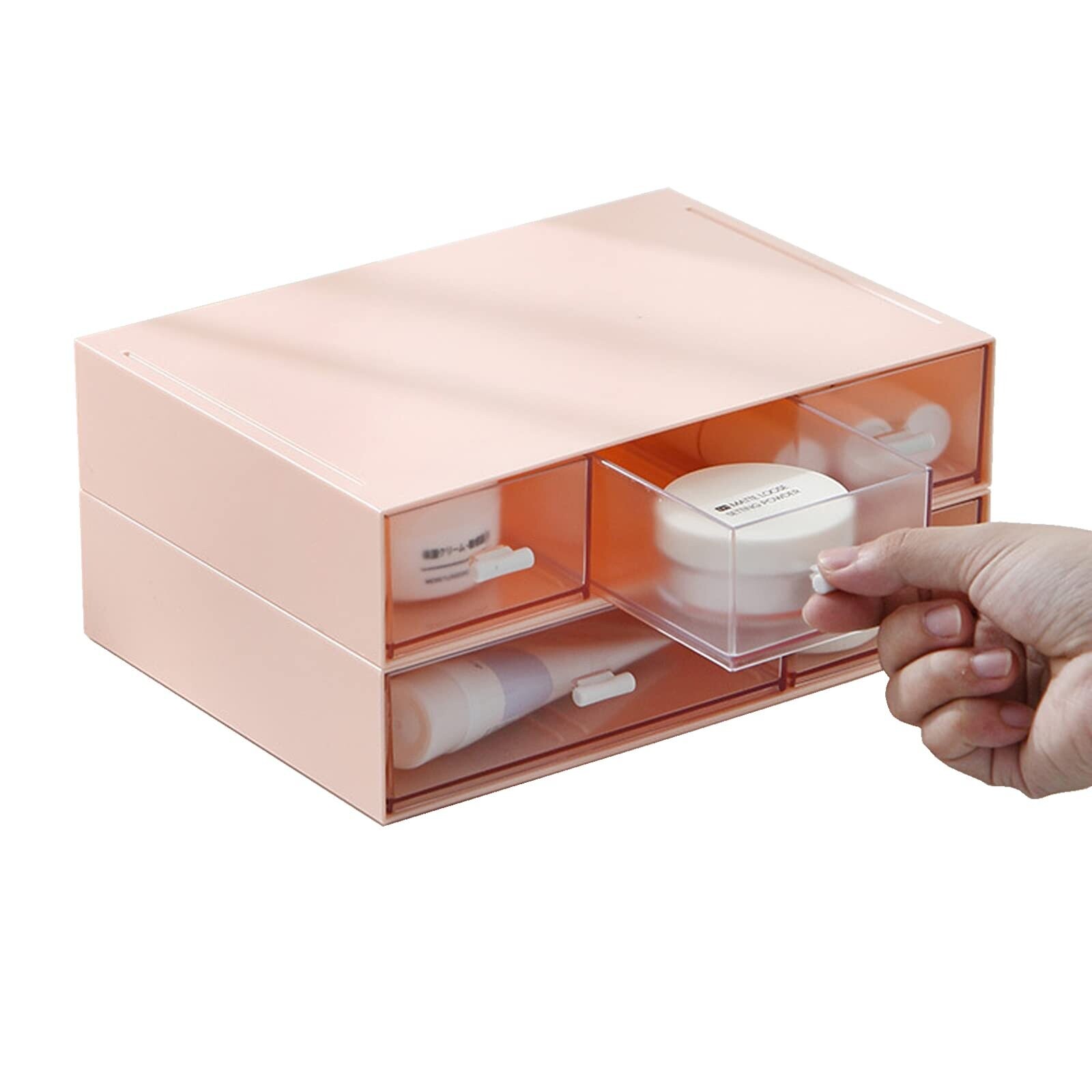 5 Drawers, Desktop Stackable Plastic Storage Box (2-Tier, Pink) on OnBuy