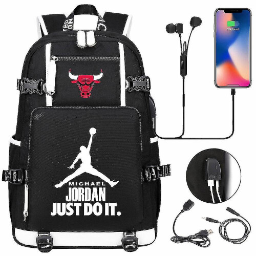(black) Jordan Backpack Fashion School Bag Youth Travel Usb Charging ...