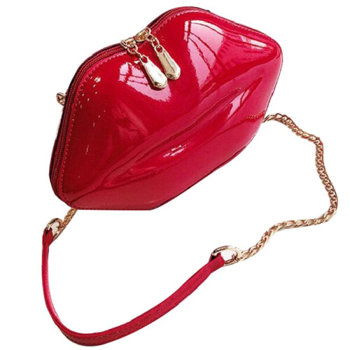 Women Red Lips Clutch Bag Ladies Pu Leather Chain Shoulder Bag Bolsa ...