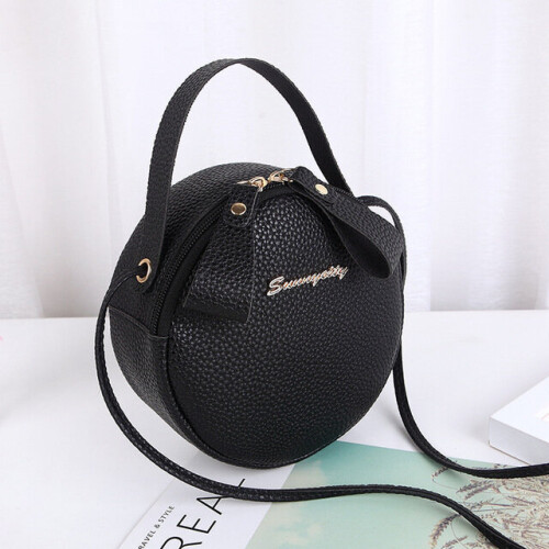 Women Round Leather Bag Circular Leather Shoulder Bag Fashionable ...