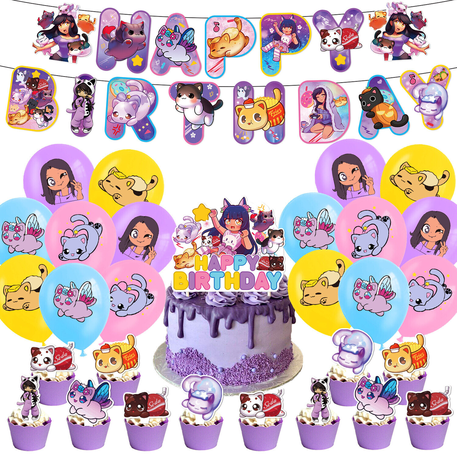 (36PCS) Aphmau Party Paper Material Decoration Set Banner Cake Topper ...