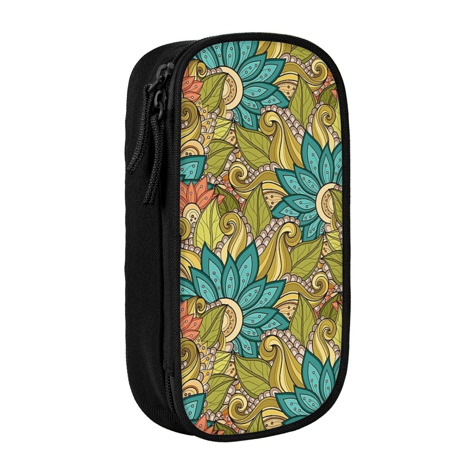 Pencil Case Doodle Pattern With Floral Motifs Pen Holder Box Pouch Bag ...