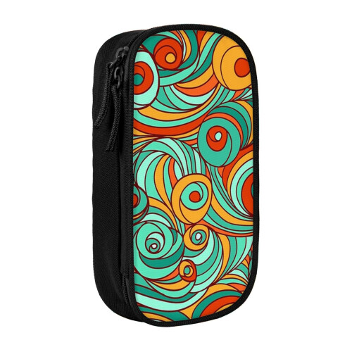 Pencil Case Seamless Wave Pattern Pen Holder Box Pouch Bag with Double ...