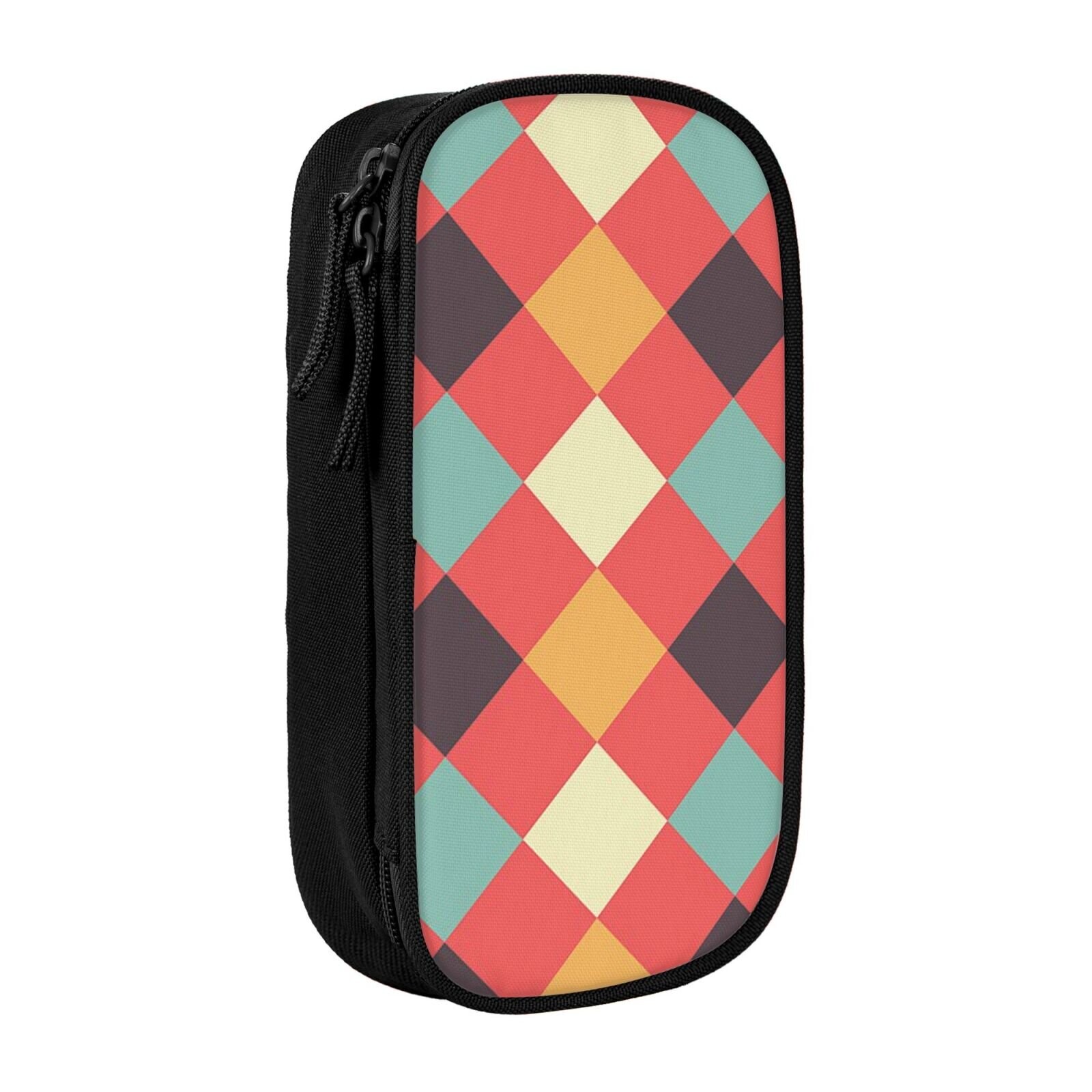 Pencil Case Retro Colorful Checker Pattern Pen Holder Box Pouch Bag ...