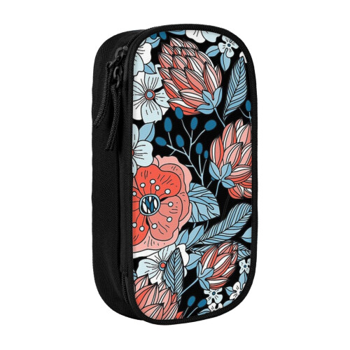 Pencil Case Floral Pattern Pen Holder Box Pouch Bag with Double Zippers ...