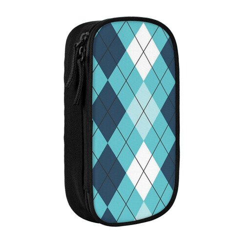 Pencil Case Argyle Tartan Pattern Pen Holder Box Pouch Bag with Double ...