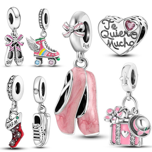 (a-KTC462) 925 Sterling Silver Pink Ballet Skates Shoes Pendant Heart ...