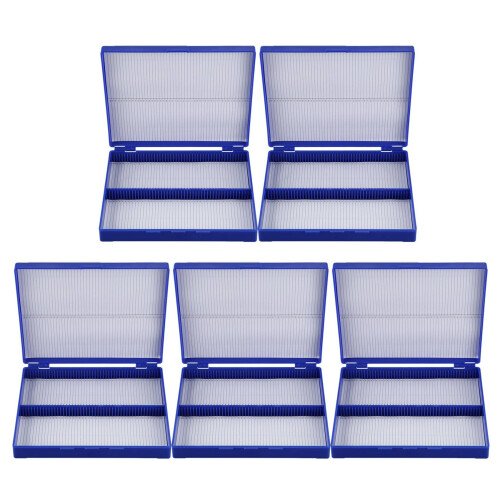 5X Royal Blue Plastic Rectangle Hold 100 Microslide Slide Microscope ...