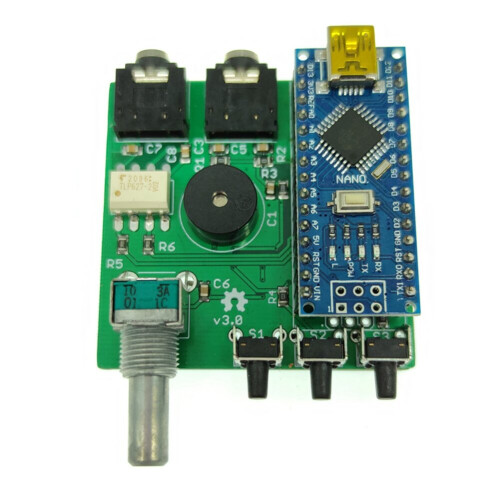 KIT CW Keyer MK2 ouvert avec boîtier métallique KIT CW Keyer MK2 ...