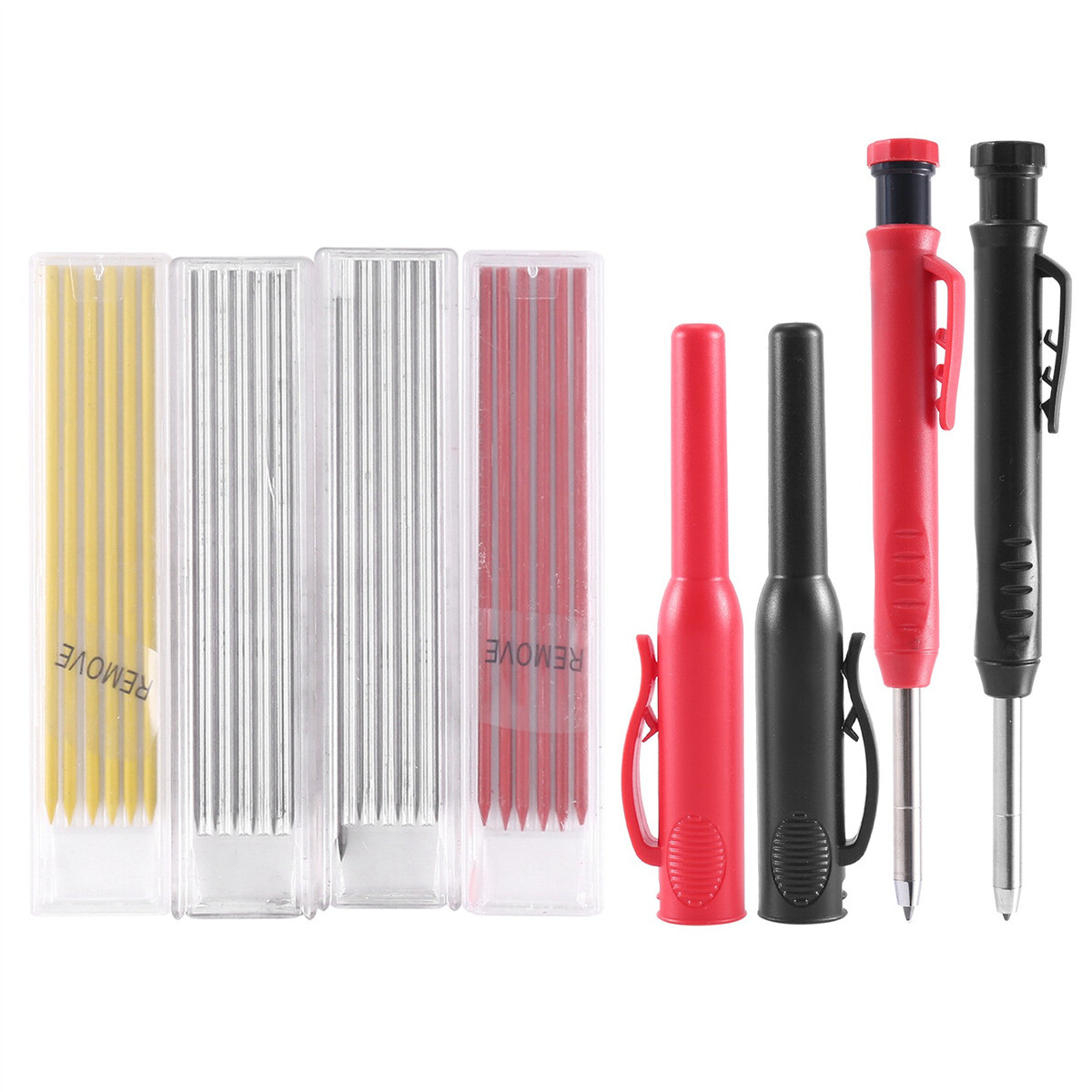28 Pcs Solid Carpenter Pencil Set with Pencil Cap SetPencil Cap Refill ...