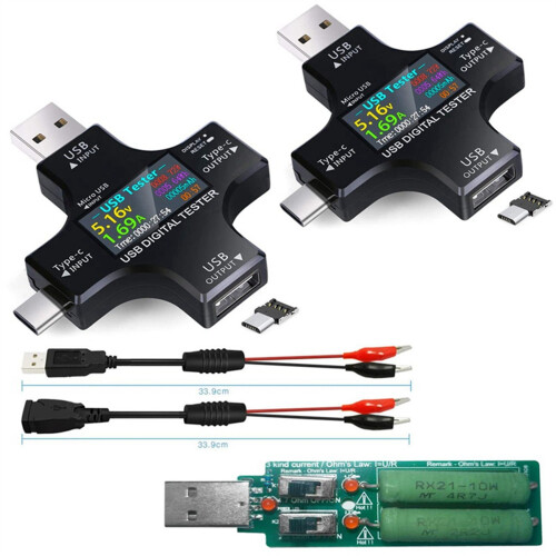 USB C Tester,2 in 1 USB C Type-C Tester with Clip Cable and 3A ...