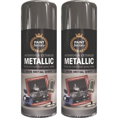 2 x 400ml Gun Grey Spray Paint Metallic Aerosol Auto Car Wood Plastic ...