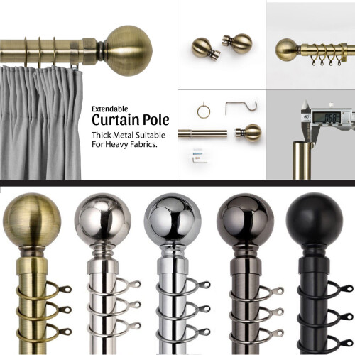 Extendable Heavy Metal Curtain Pole 28mm Eyelet Rail With Rings ...