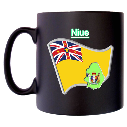 Niue Flag NIUEAN Map Klassek Mug Coffee Tea 10oz Black Satin Coat of Arms COA Crest Symbol on OnBuy