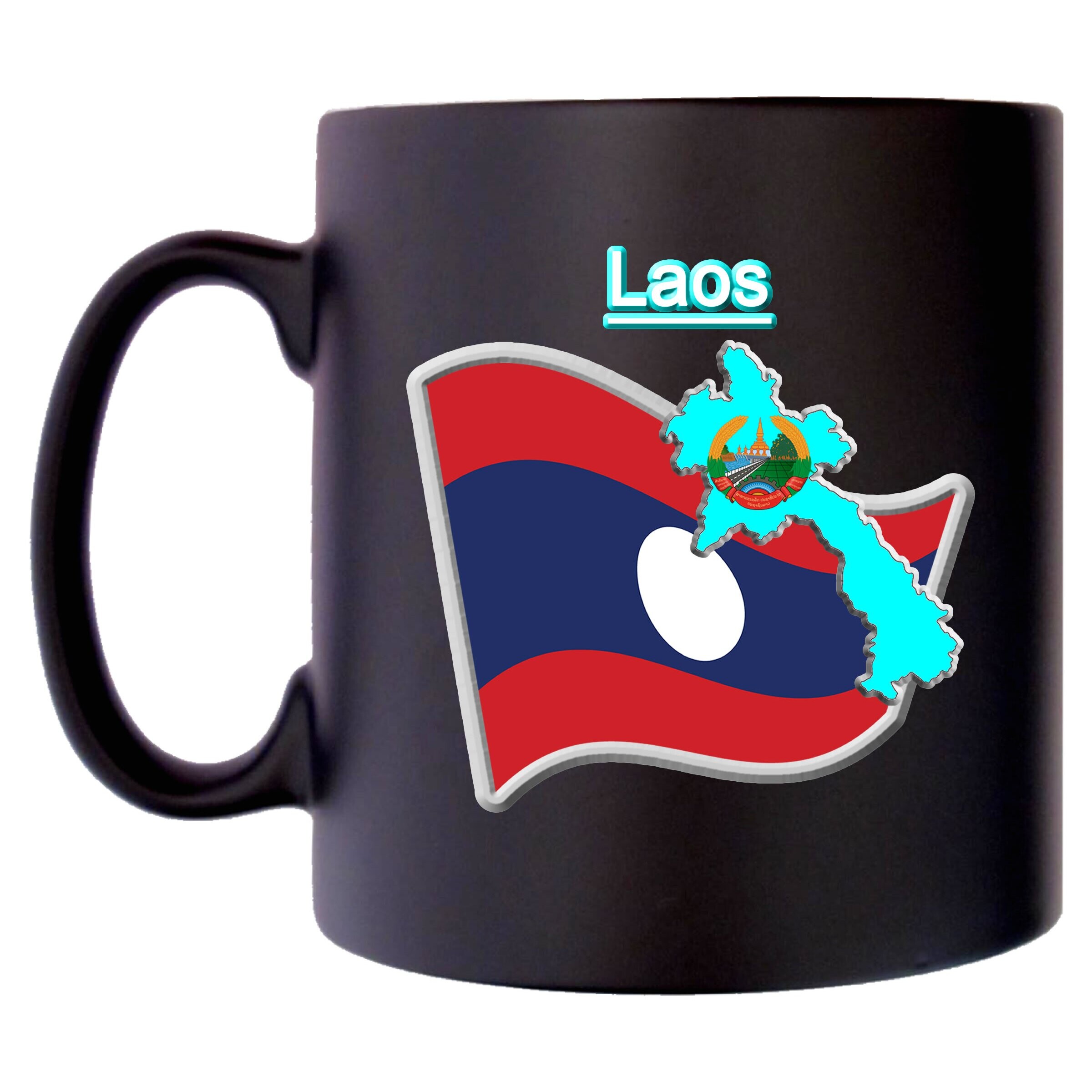 Laos Flag LAOTIAN Map Klassek Mug Coffee Tea 10oz Black Satin Emblem ...