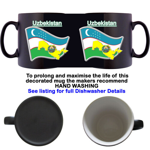 Uzbekistan Flag UZBEKISTANI Map Klassek Mug Coffee Tea 10oz Black Satin ...