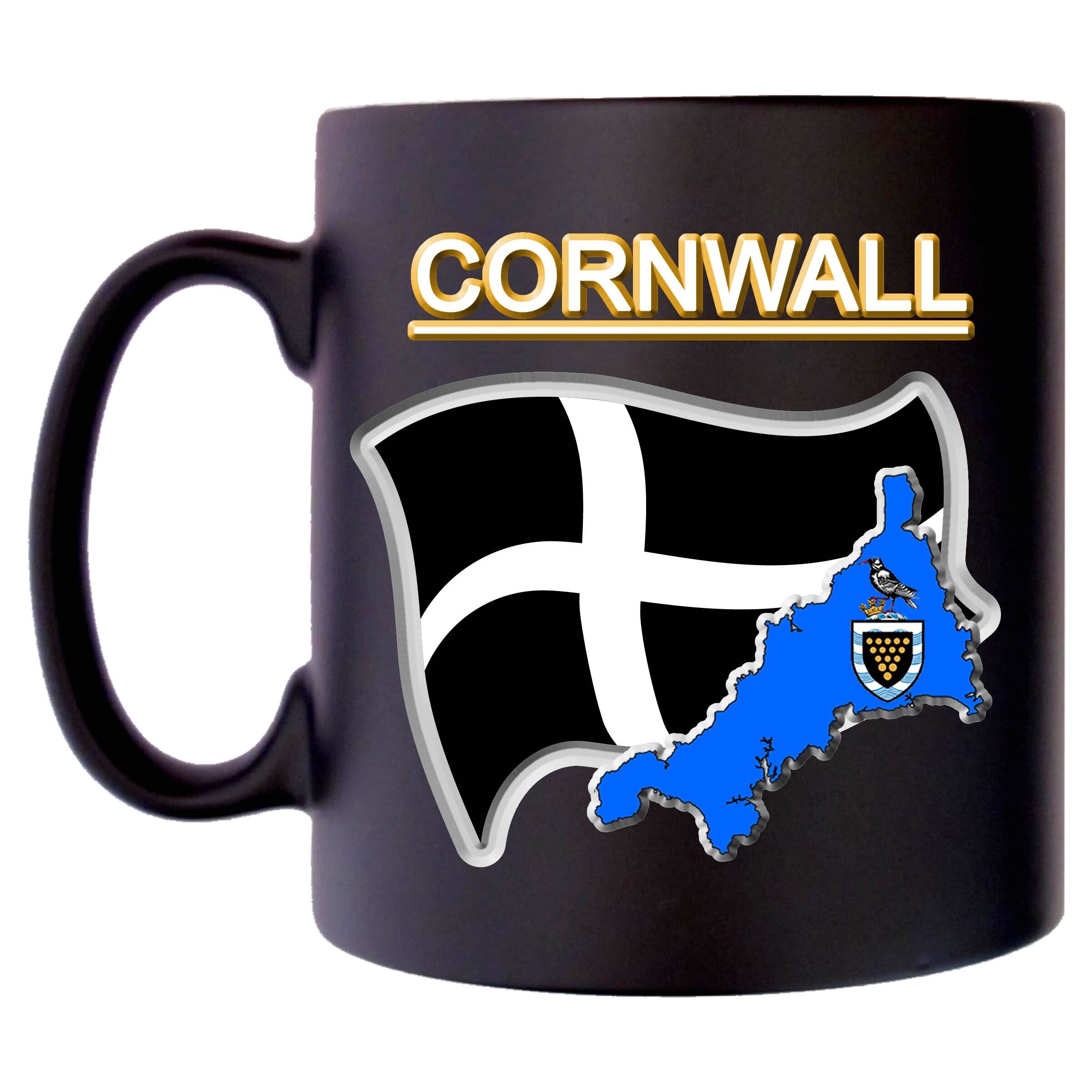 Cornwall Flag Cornish Map Klassek Mug Coffee Tea 10oz Black Satin Coat ...