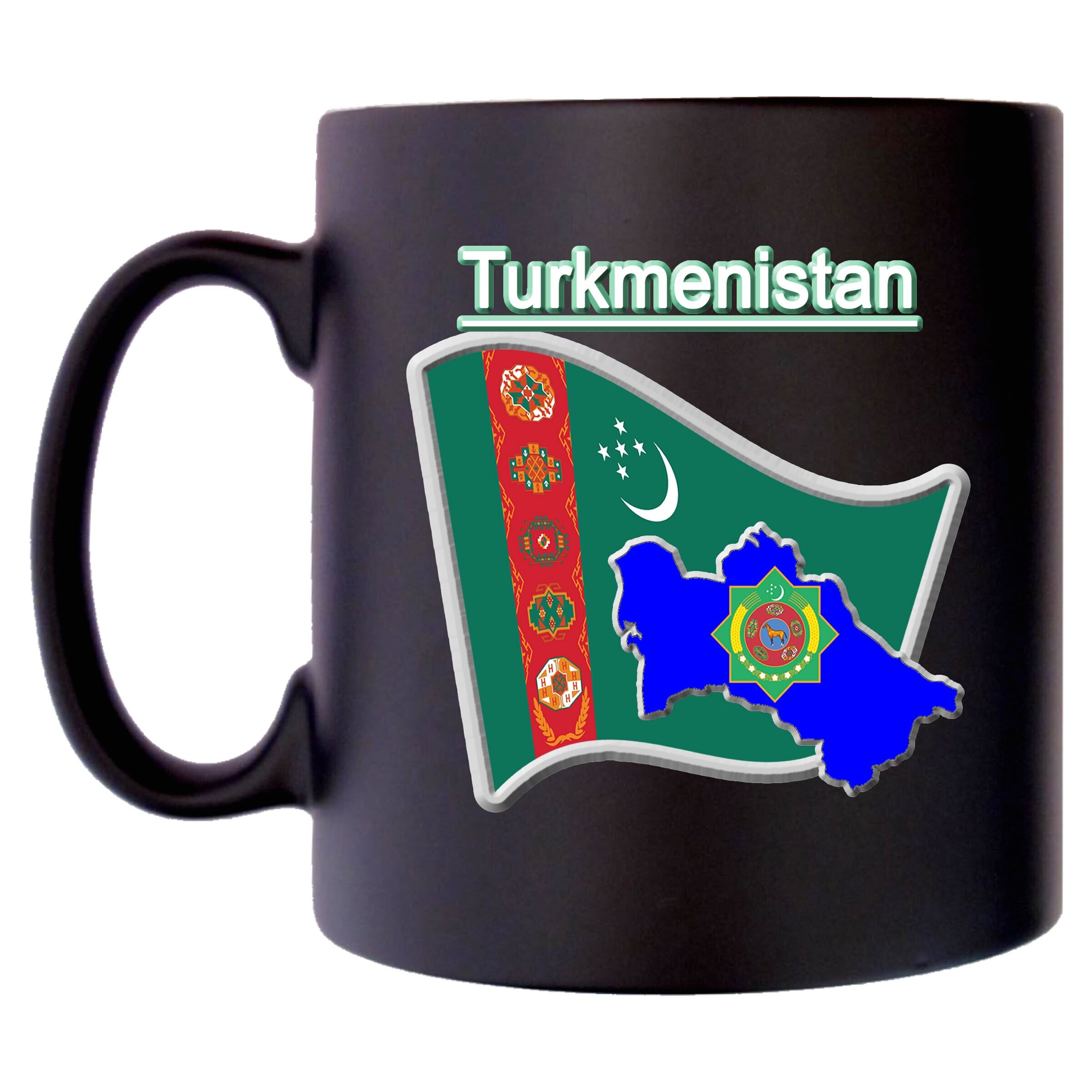 Turkmenistan Flag TURKMEN Map Klassek Mug Coffee Tea 10oz Black Satin ...