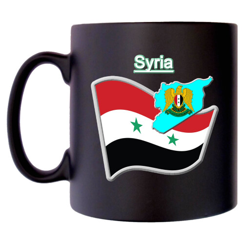 Syria Flag SYRIAN Map Klassek Mug Coffee Tea 10oz Black Satin Coat of ...