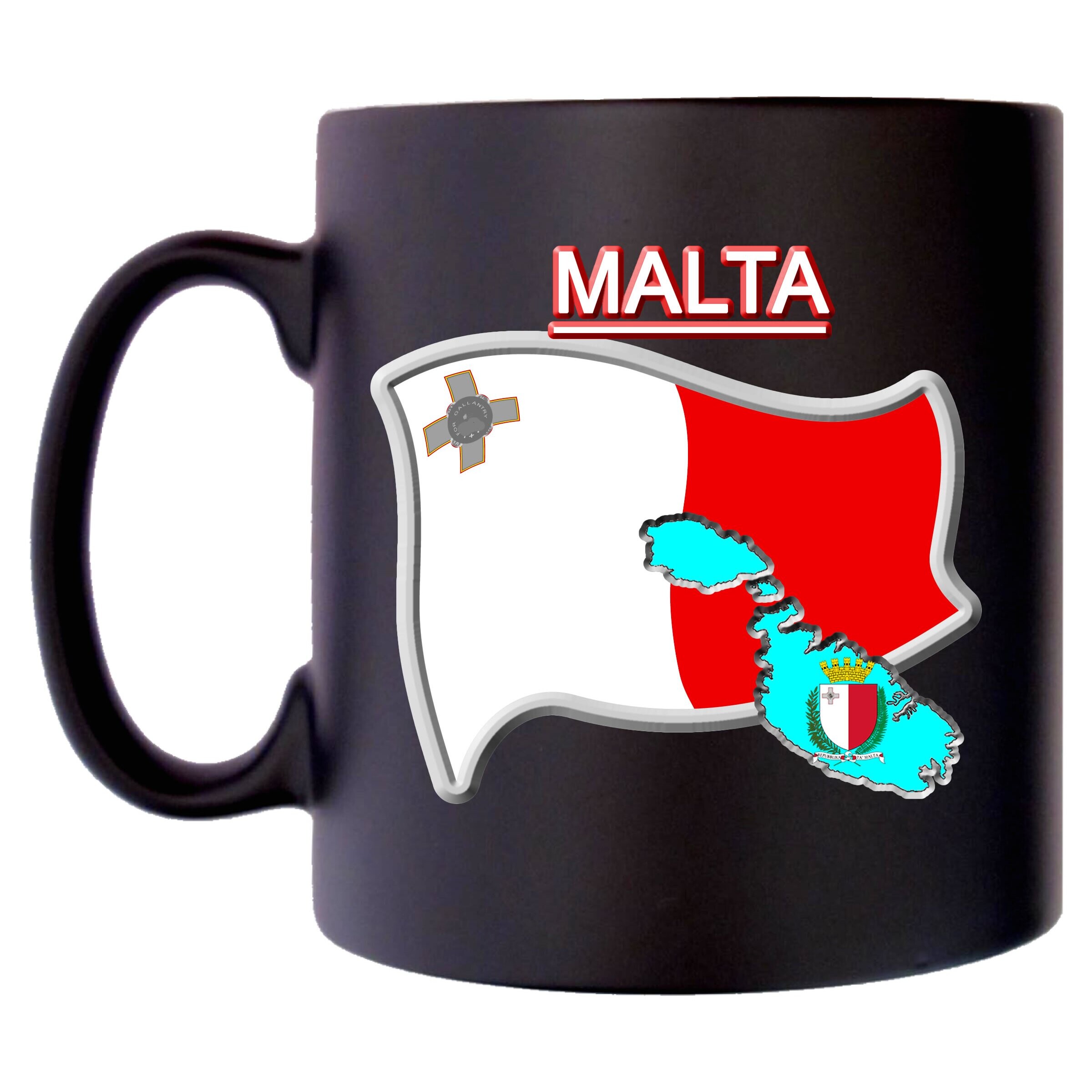 MALTA Flag Maltese Map Klassek Mug Coffee Tea 10oz Black Satin Coat of ...