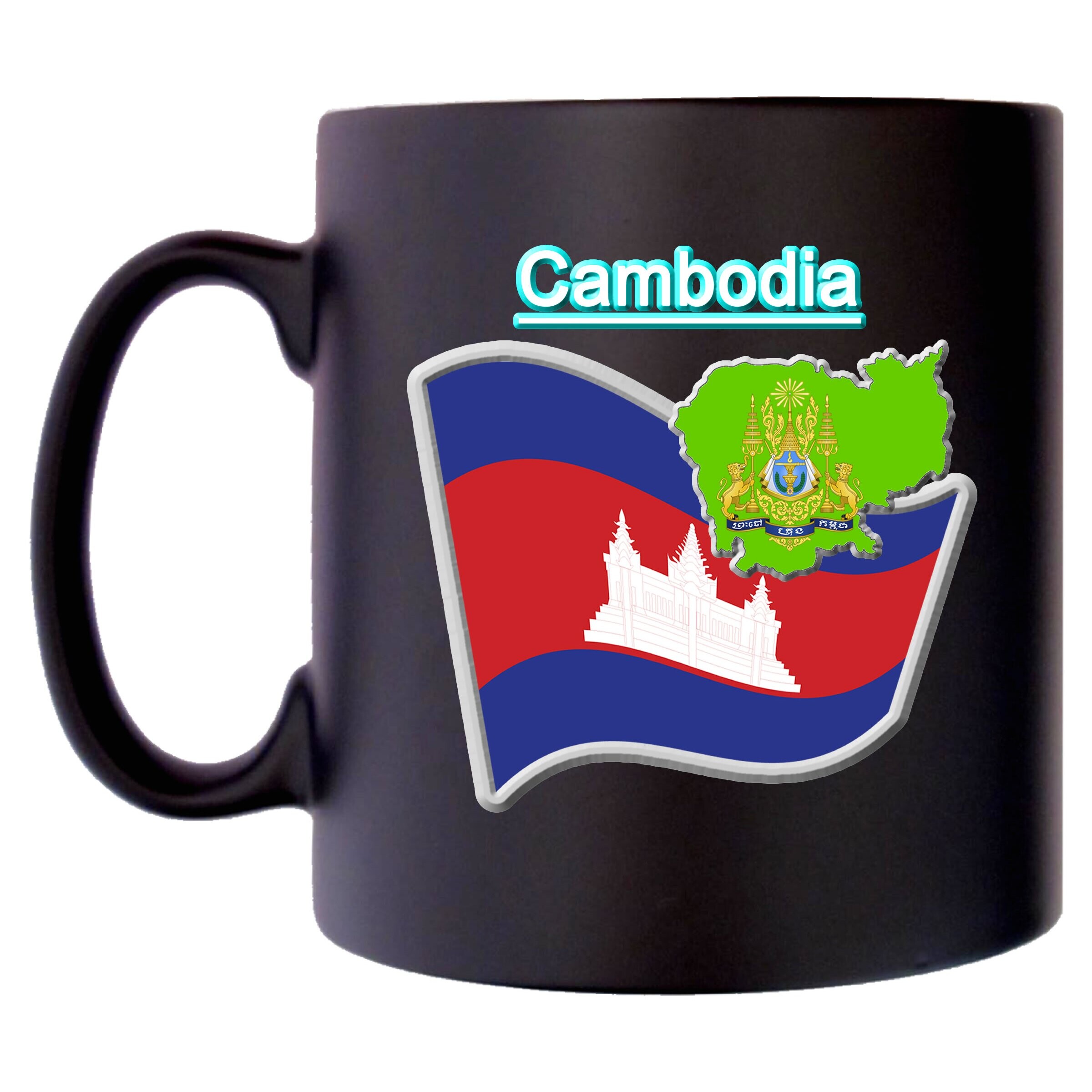 Cambodia Flag CAMBODIAN Map Klassek Mug Coffee Tea 10oz Black Satin ...