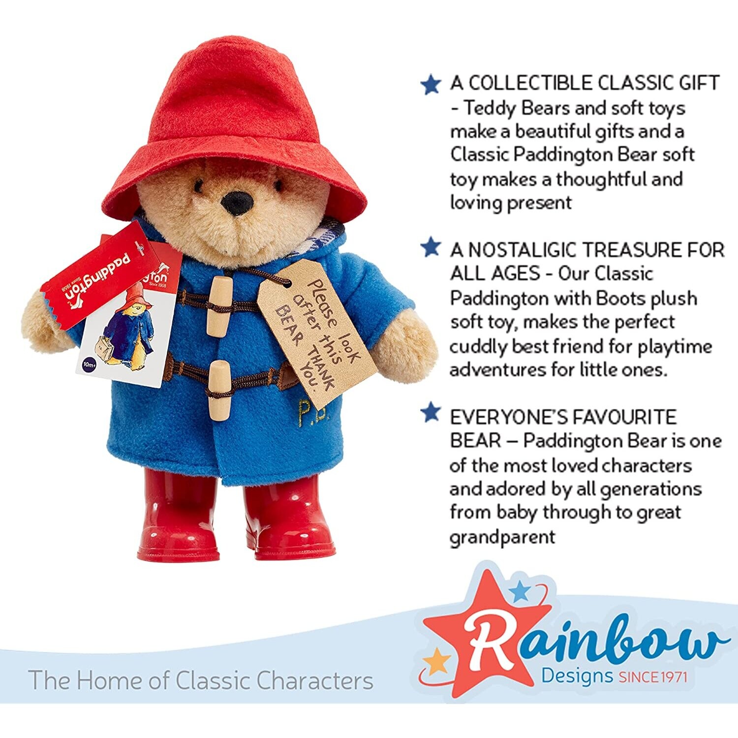 Rainbow Designs Classic Paddington Bear Boots 25cm Standing PlushCharacter Soft & Cuddly ...