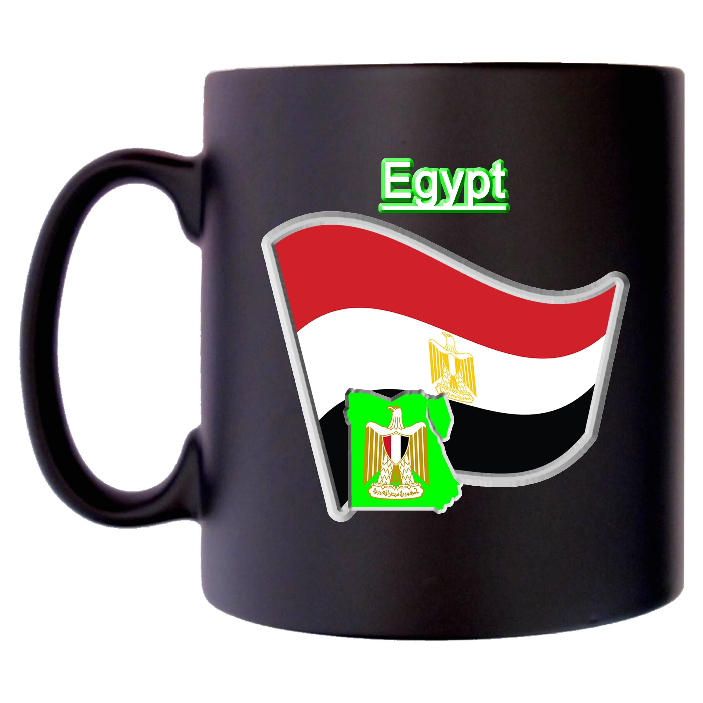 Egypt Flag EGYPTIAN Map Klassek Mug Coffee Tea 10oz Black Satin Coat of Arms COA Crest Symbol on ...