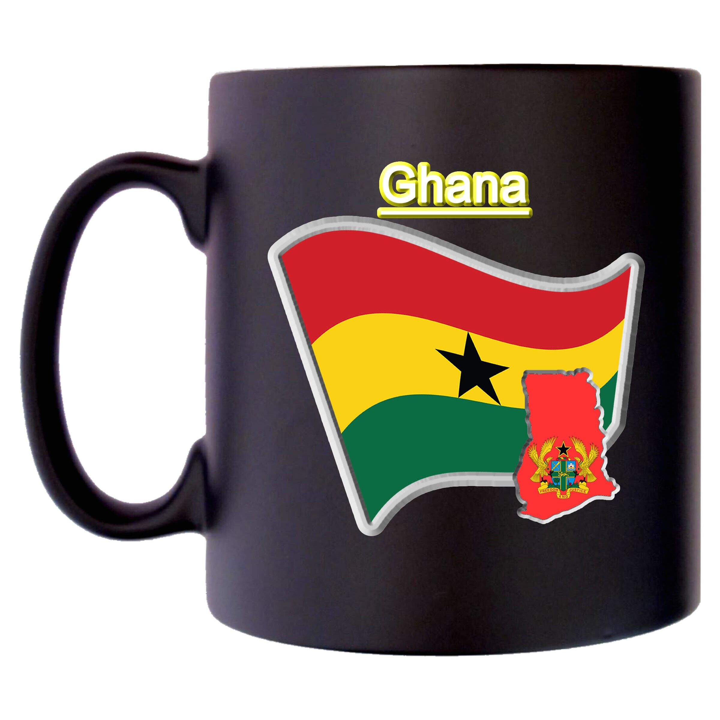 Ghana Flag GHANAIAN Map Klassek Mug Coffee Tea 10oz Black Satin Coat of ...