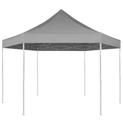 vidaXL Hexagonal Pop-Up Foldable Marquee Grey 3.6x3.1m Gazebo Canopy ...