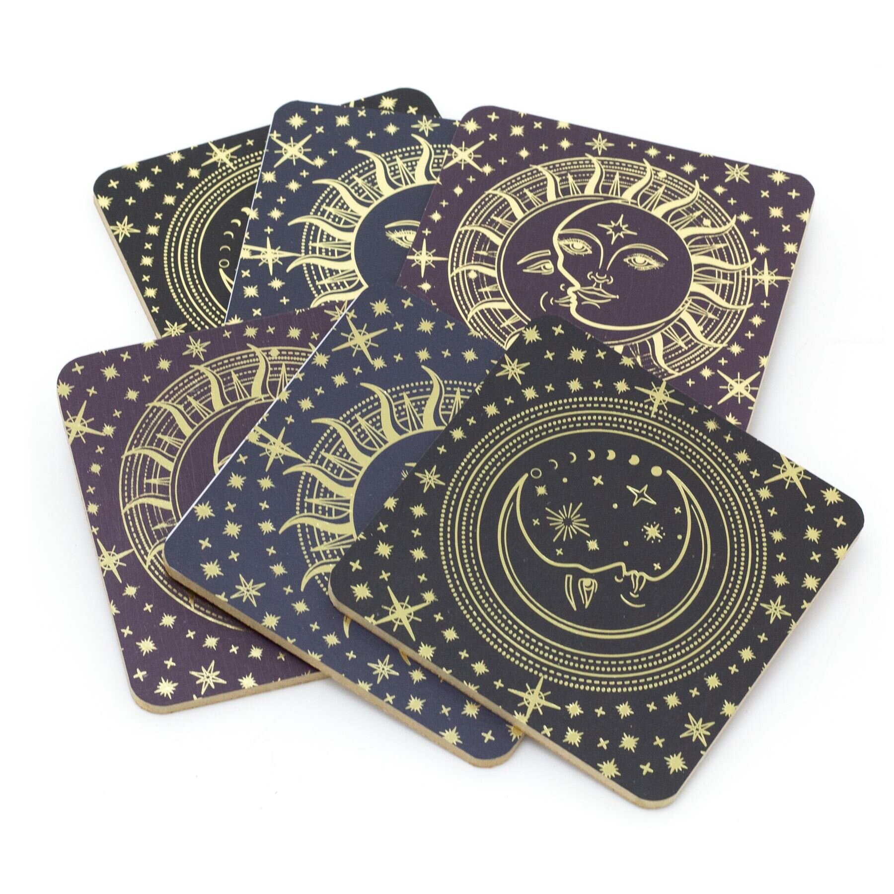 Set Of 6 Sun & Moon Coasters | 6 Piece Celestial Sun Moon Stars Square ...