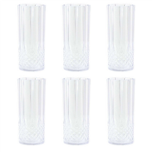 Set of 6 Reusable Embossed Plastic High Ball Tumbler Glasses Outdoor ...