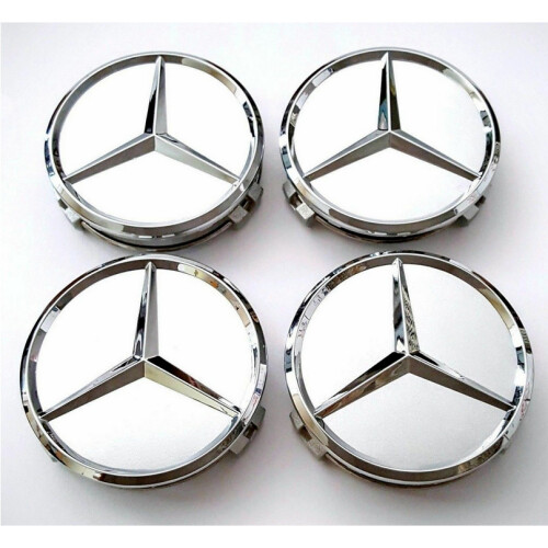 4x Mercedes Benz Alloy Wheel Centre Cap 75mm Badges Silver Hub A C E S ...