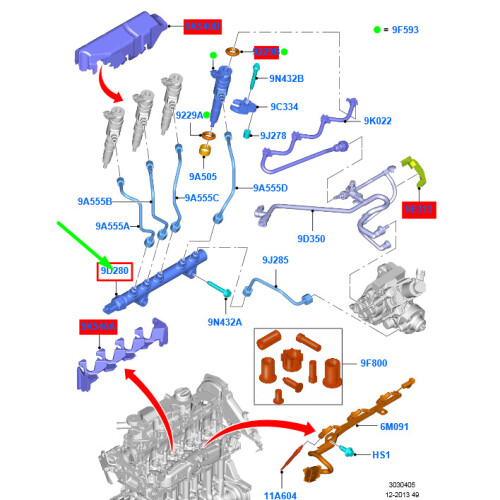 FORD MONDEO MK5 Fuel Supply Manifold Assy AV6Q-9D280-B1A 1697684 NEW ...