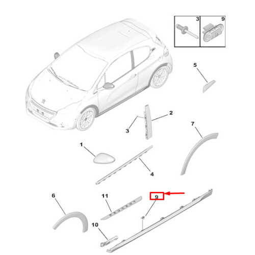 PEUGEOT 208 MK1 A9 Underbody Moulding Side Skirt Clip 9804442780 NEW ...