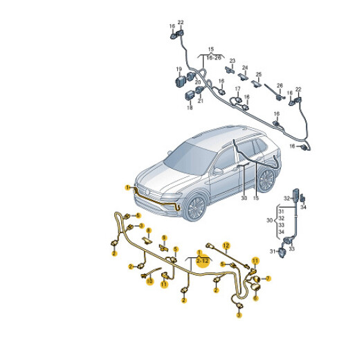 VW TIGUAN AD1 Front Bumper Parking Wiring Harness 5NA971095BA NEW ...